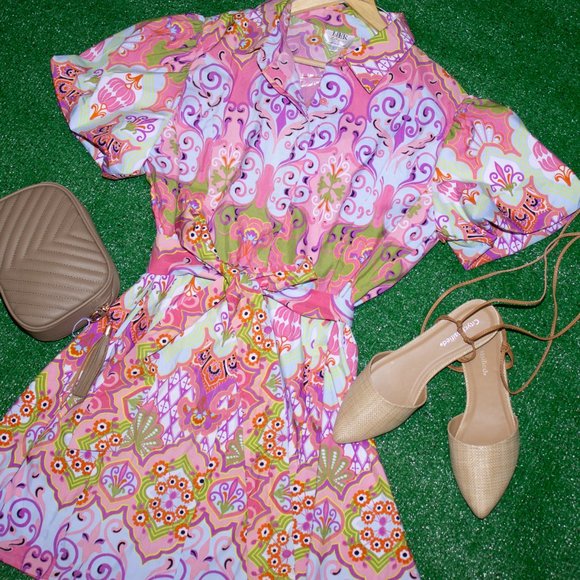 Dresses | Damask Print Mini Dress | Poshmark